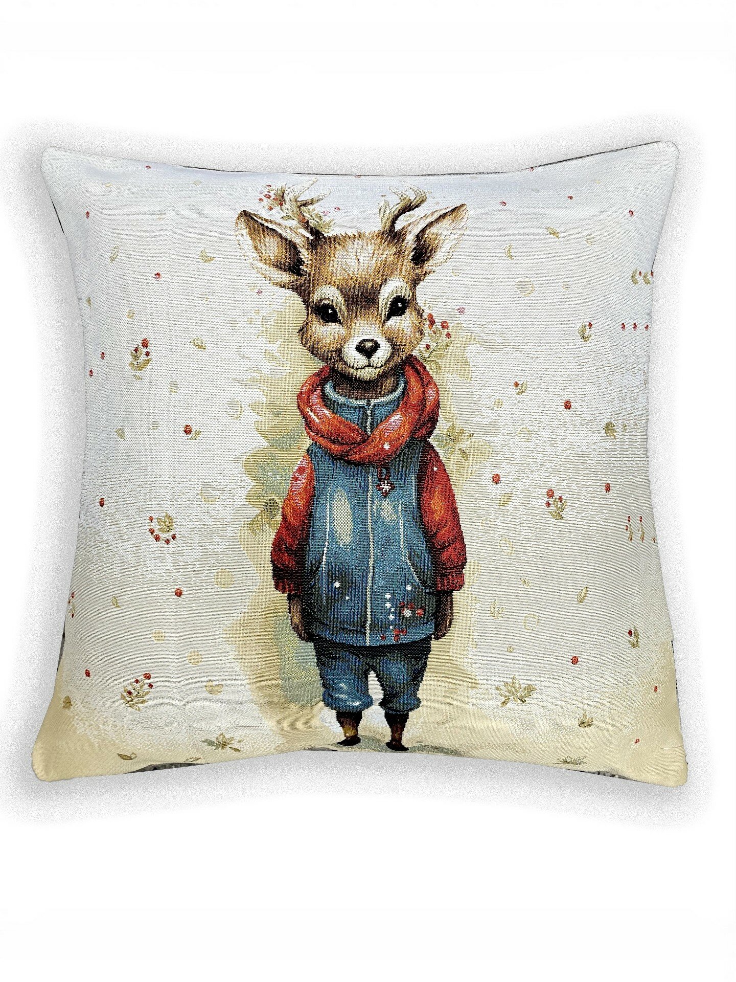 Декоративная гобеленовая наволочка "Оленёнок в джинсовом костюме" 45х45 см MIDA VANERI