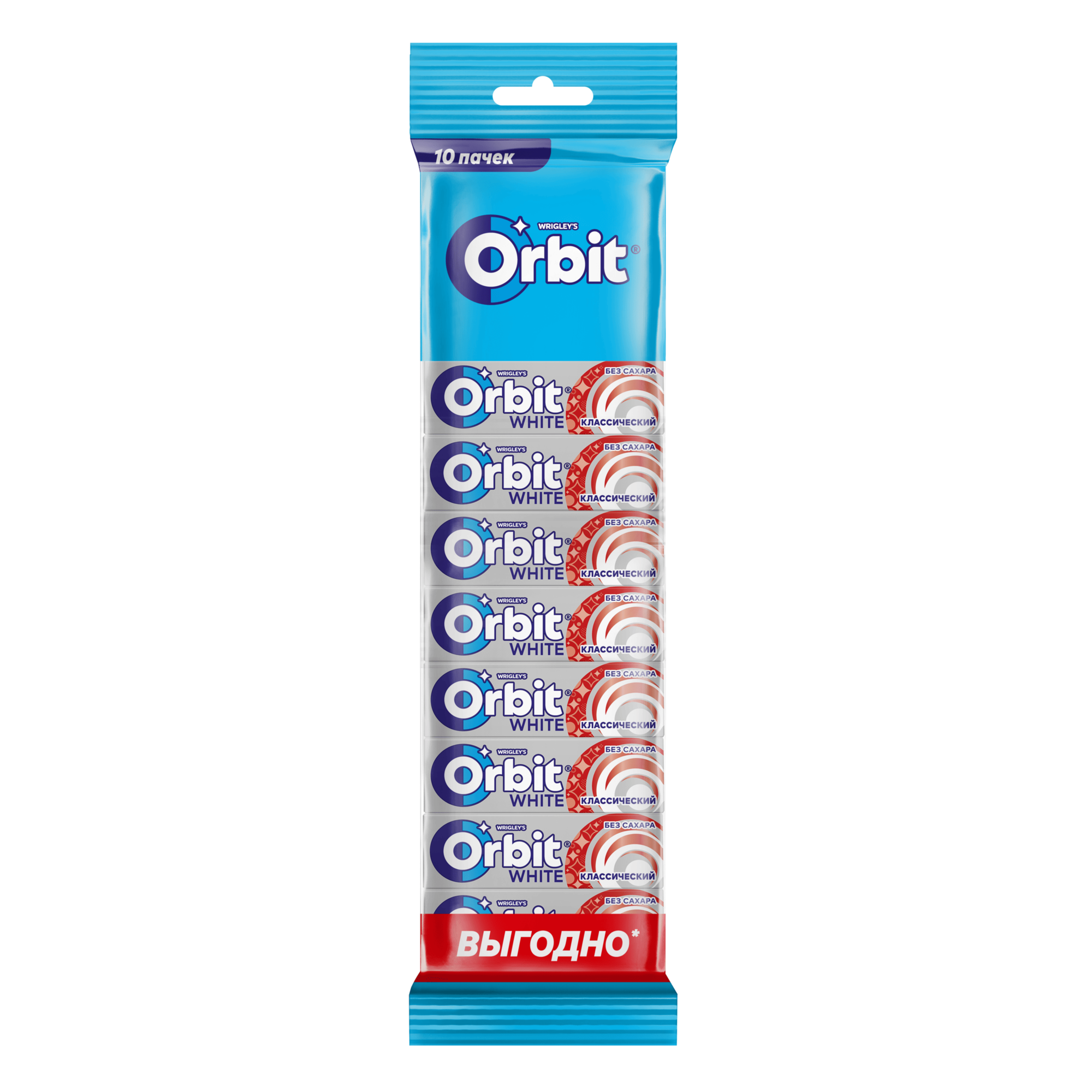Жевательная резинка Orbit White Классический без сахара, 10 пачек по 13,6 г