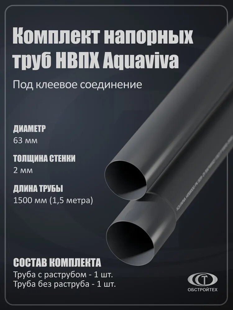 Труба напорная с раструбом 2шт. 1,5м AQUAVIVA НПВХ DN63 толщ. 2мм AQV306320R