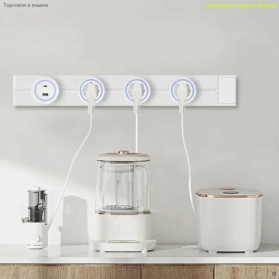 Трековые розетки; Трековая система накладная металлическая шина 50см + 3 EU розетки+2 USB белый