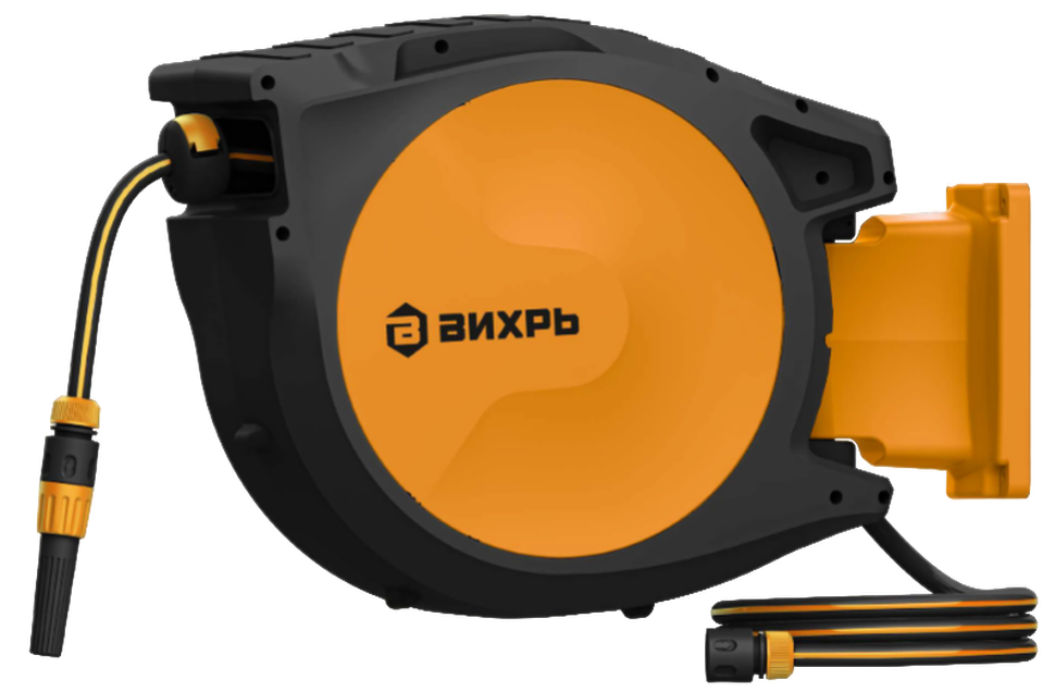 Катушка со шлангом 25м 1/2" настенная, автоматическая, с насадкой для полива Вихрь