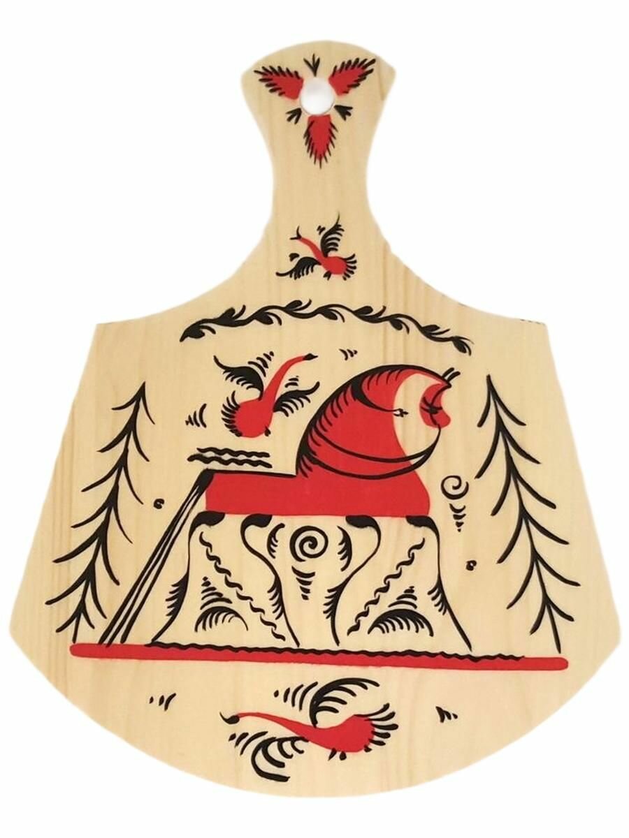 Панно декоративное, Доска разделочная 23х18 Кони (366), Северная роспись (Мезенская), ручная авторская работа