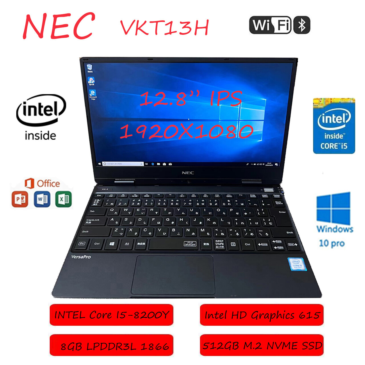 ноутбук 12.8 " NEC VKT13H (CORE i5-8200Y CPU+LPDDR3 8G 1866 RAM+512G M.2 NVME SSD+Intel HD Graphics 620+1920X1080 IPS 4K ) Win 10 pro