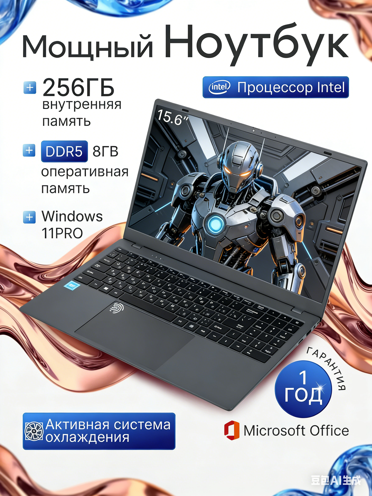 Ноутбук "N4000" 14.1", Windows 10/11, 8GB RAM, SSD 256GB, IPS, черный