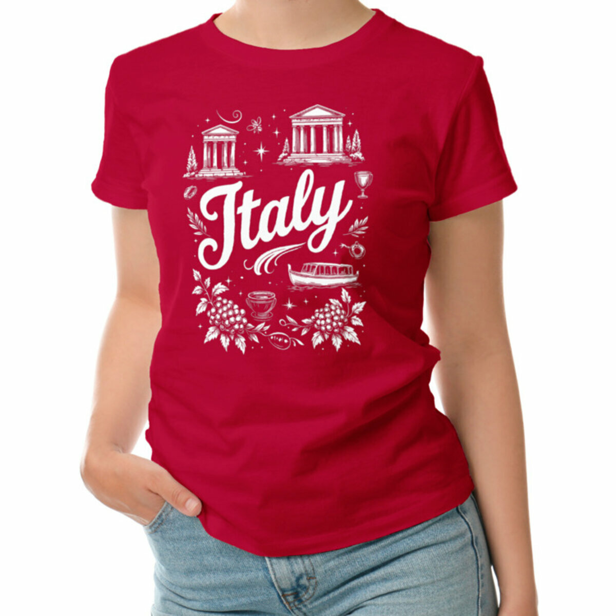 Женская футболка «Италия в символах классики» (красный, XL)