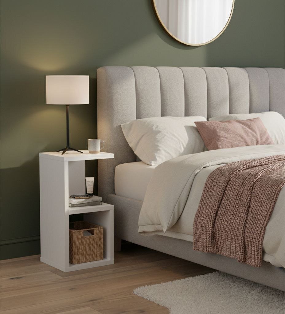 Тумба прикроватная, 21х21х49 см, Белый гладкий, современный дизайн