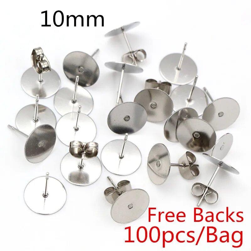 Золотые пустые серьги-гвоздики из нержавеющей стали Wadsfred 10mm x 100pcs