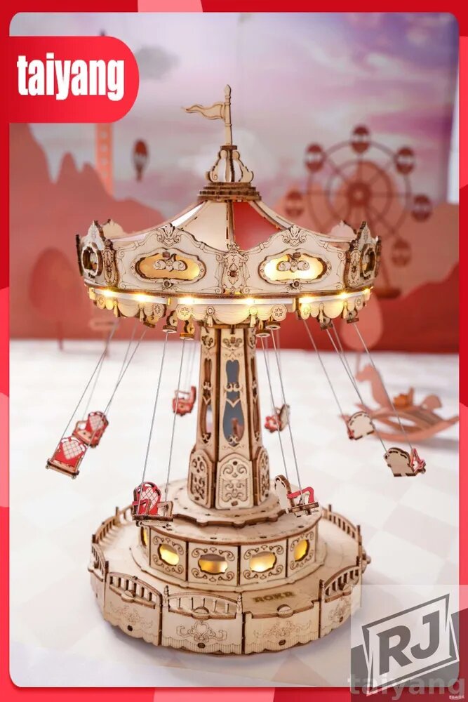 Конструктор Robotime-ROKR Swing Ride деревянный музыкальный 3D пазл 289 деталей 22x22x27см — фото 1