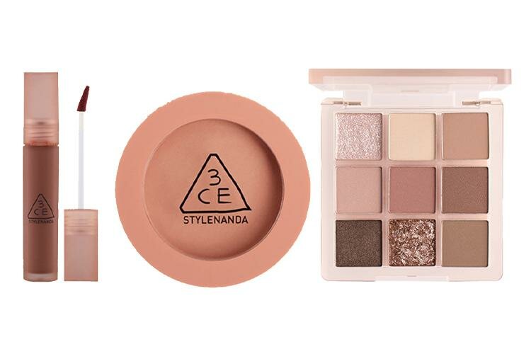 3CE Набор из 3 предметов: помада, палетка теней, румяна бархатистая натуральная матовая легкая в растушевке, Женский, 5751379