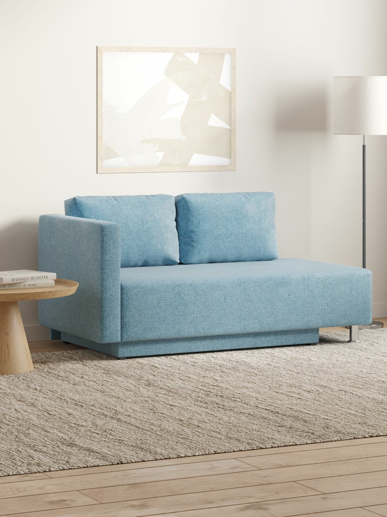 Диван кровать прямой Алекс раскладной, с ящиком для хранения, с подлокотником, 73х190 см спальное место, Серо-голубой, шенилл