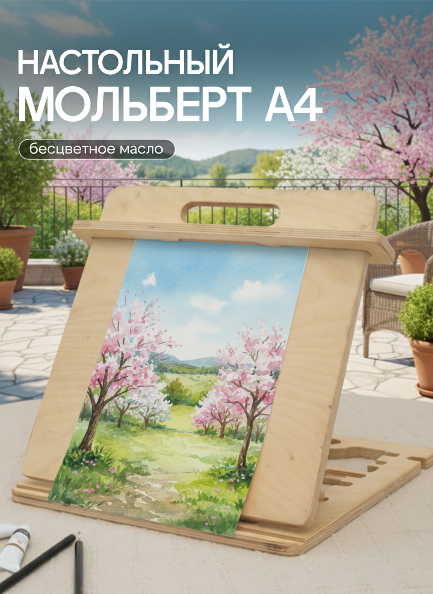 Мольберт для рисования А4 от "Растульчик", настольный с регулировкой наклона, бесцветное масло