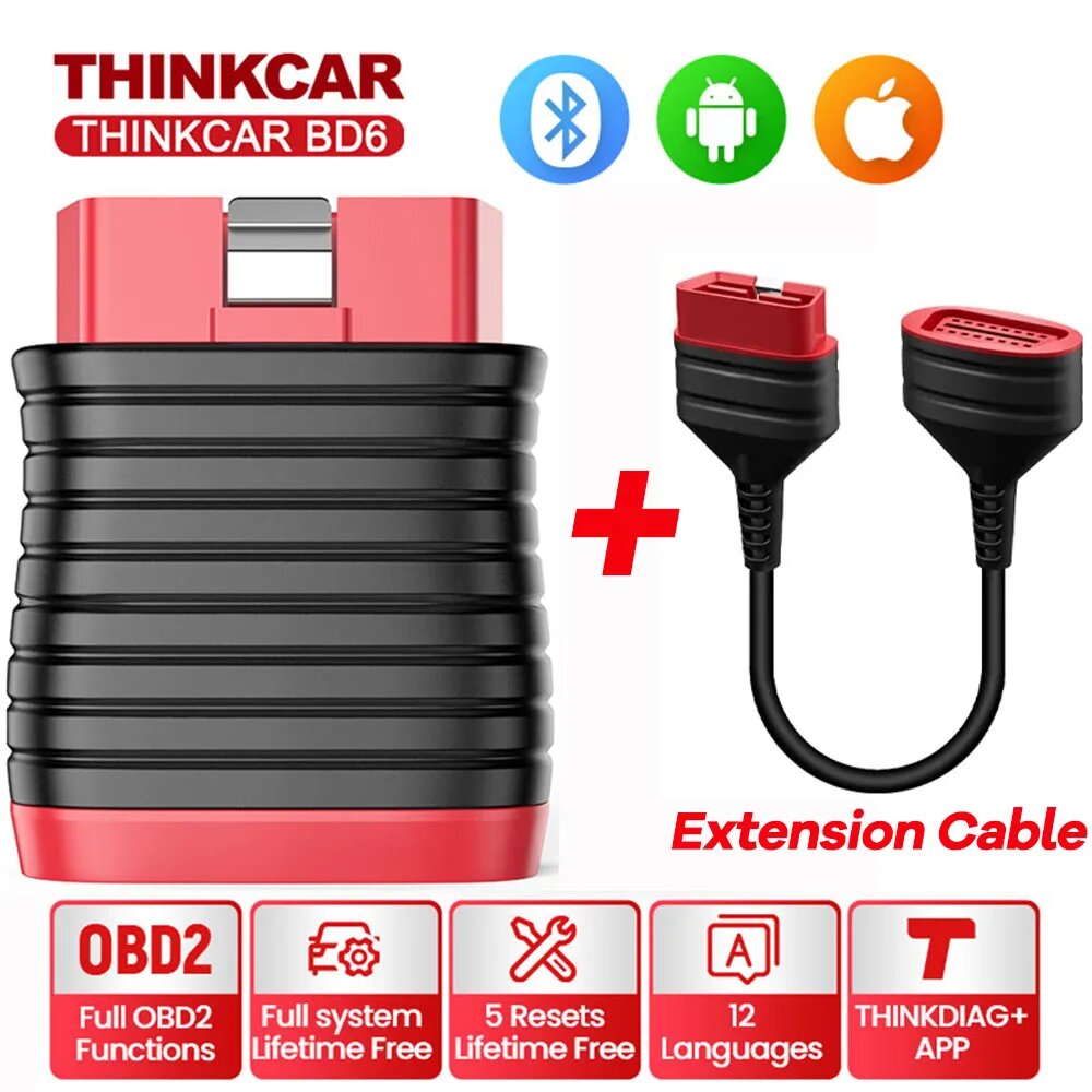 Диагностический сканер THINKCAR BD6 для автомобилей, Bluetooth-сканер OBD2, для всех BD6 and Cable