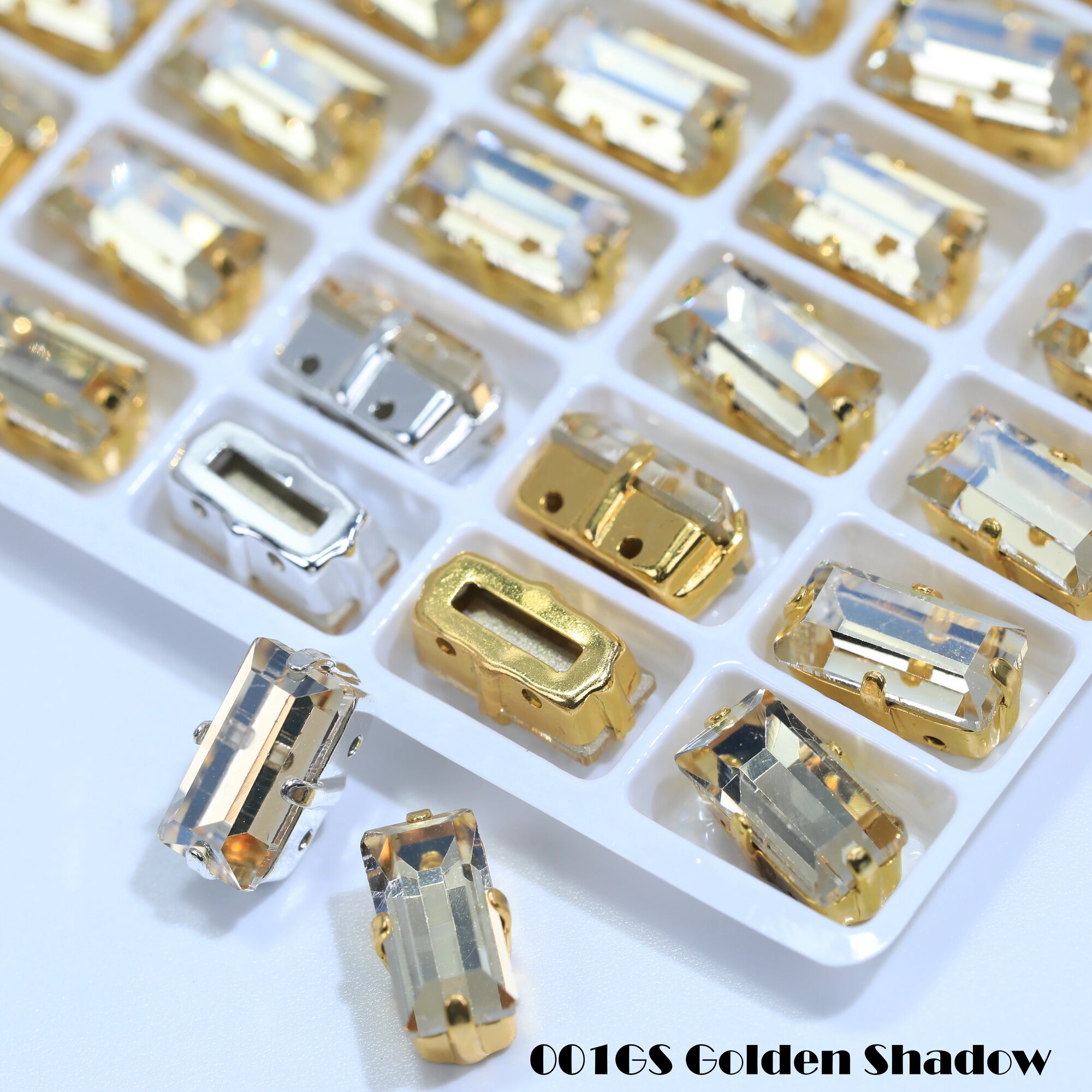 Стеклянные кристаллы-багеты AB GL для рукоделия Gold Claw, 72Pcs 5mm10mm, GS Golden Shadow
