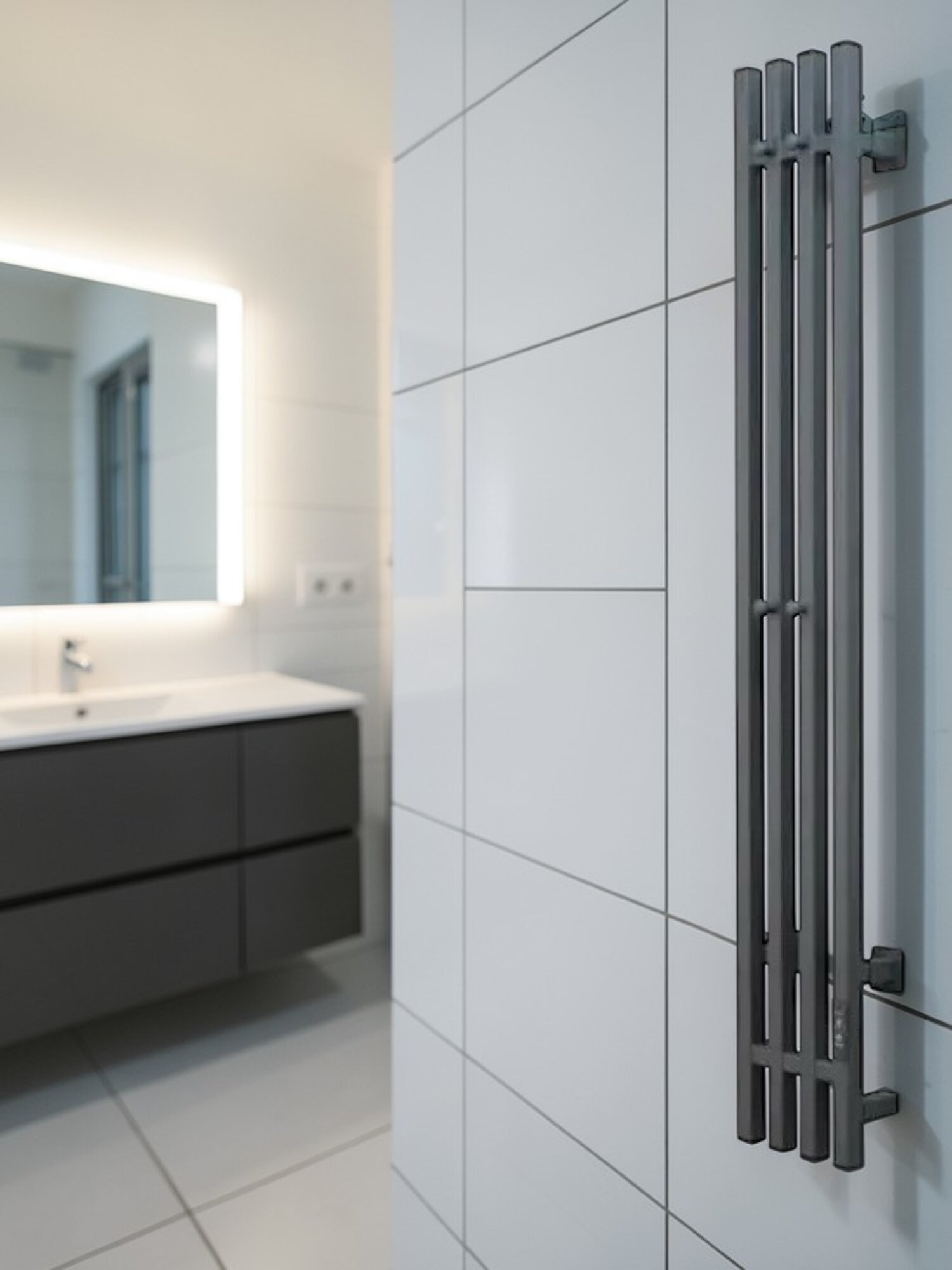 Полотенцесушитель электрический Тругор 150мм 1200мм форма нестандартная подключение правое цвет серый графит