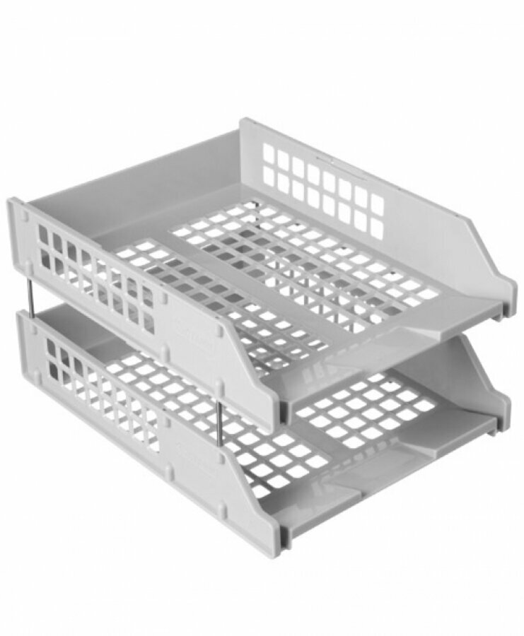 Лоток горизонтальный пластик 260мм 2отд. серый Strong металл. стержни СТАММ ЛТГ-63792/ЛТ101 шт