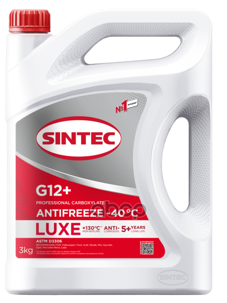 Антифриз красный G12+ (-40) 3кг Sintec Antifreeze Luxe G12+ red -40 3кг SINTEC арт. 103015