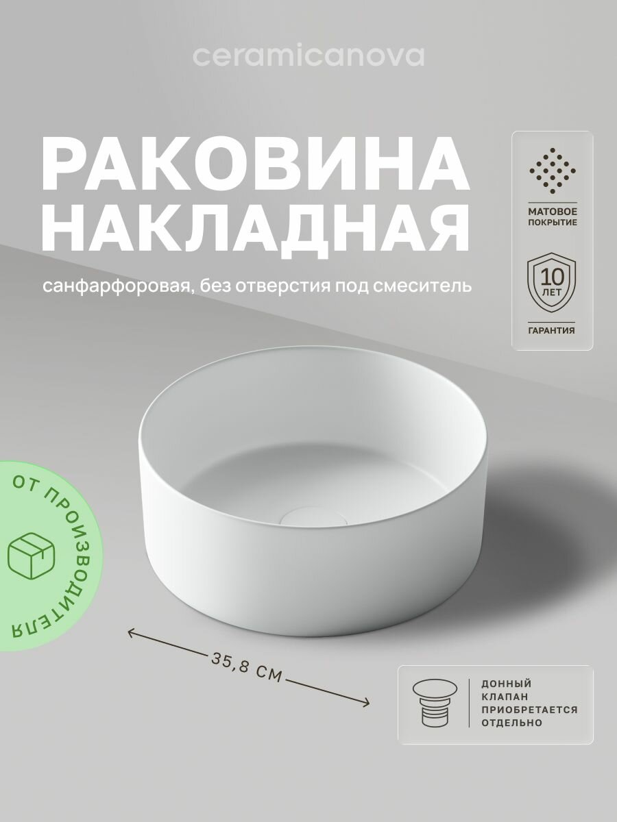 Накладная раковина Ceramicanova Element CN6032MW 36x36 матовая круглая