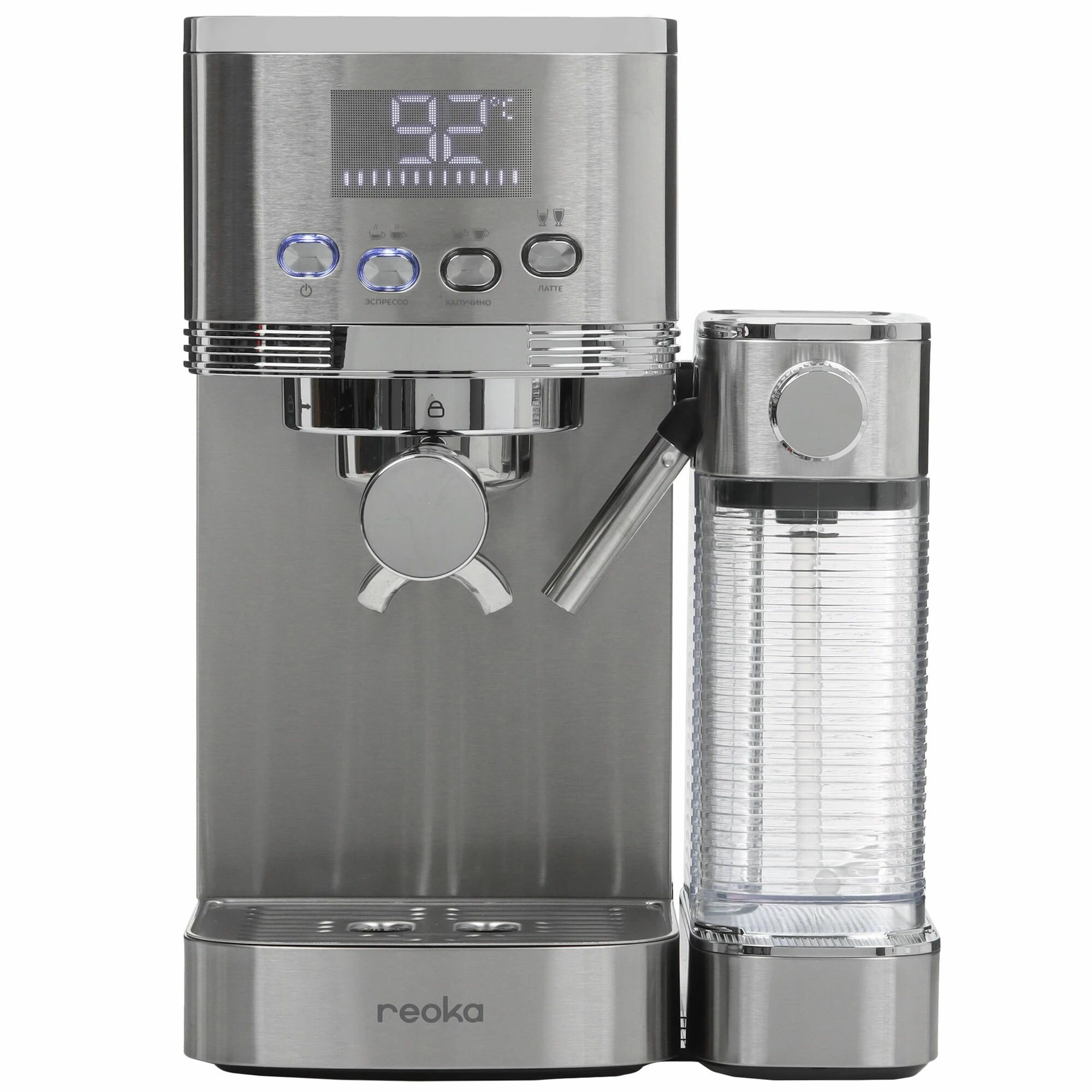 Кофеварка Reoka RKEM-650, рожковая, нержавеющая сталь, давление 19 бар, серая