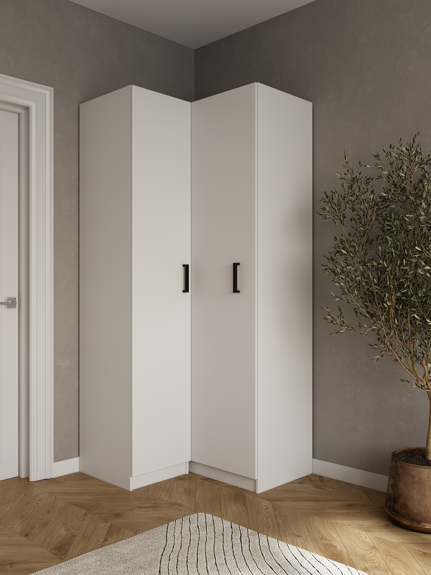 Шкаф распашной для одежды A-A MEBEL двухдверный угловой Рик ЛДСП белый