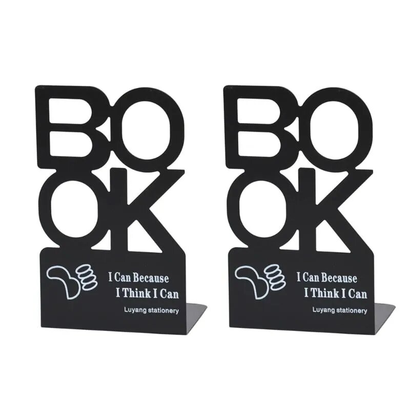 (2 шт.) Буквенные подставки для книг, металлические разделители для полки - черные