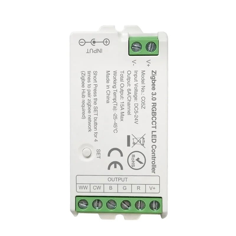 Tuya Zigbee RGBW RGBCCT контроллер 1/2/3/4/5 каналов Зеленый, C05Z