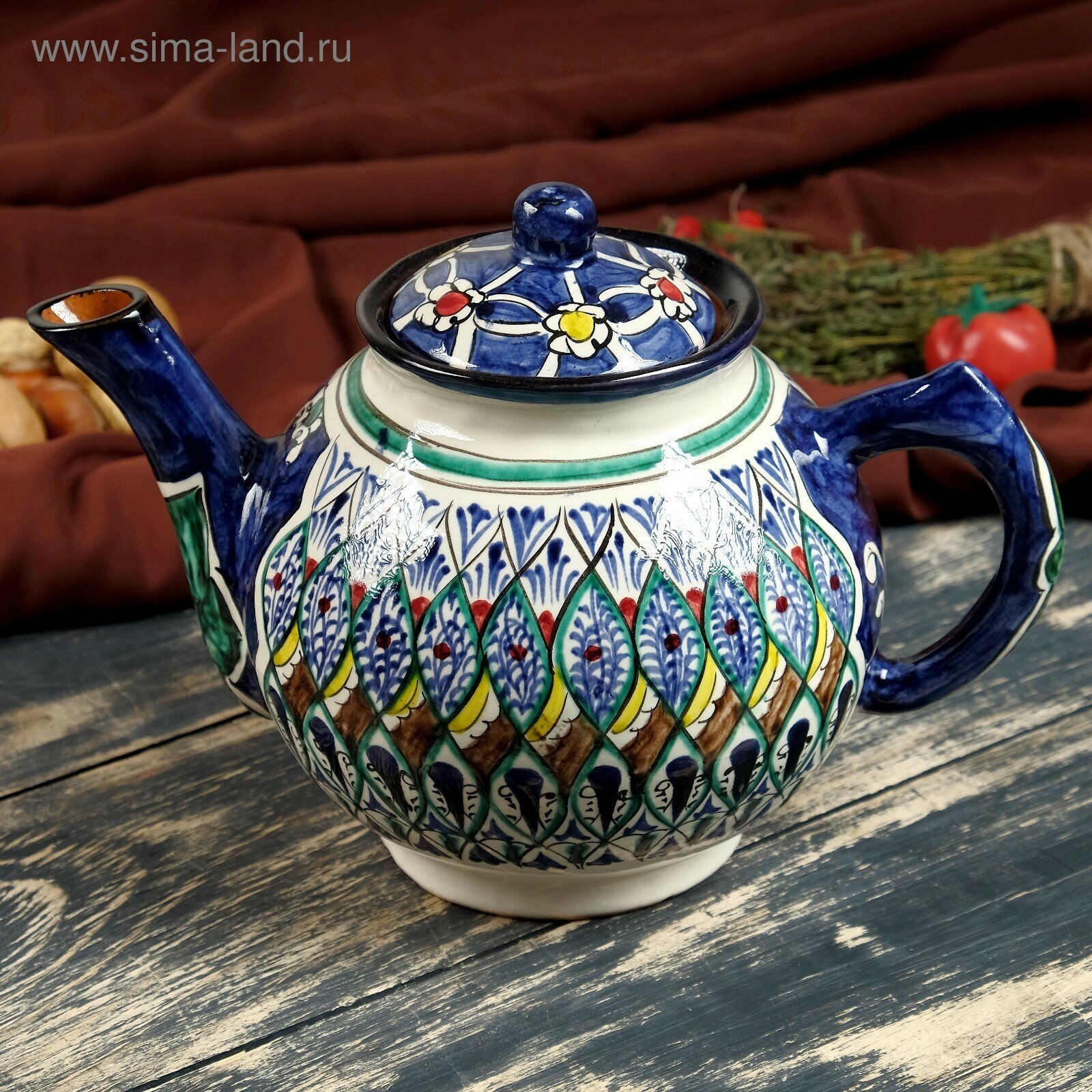 Чайник заварочный Риштанская Керамика «Узоры», 1 л, синий