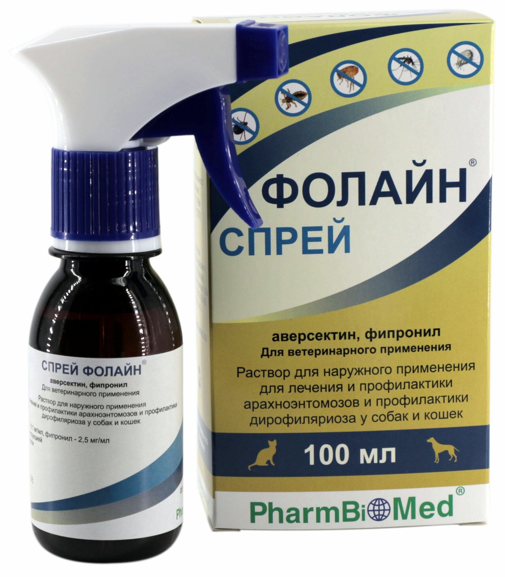 Средство от блох и клещей Фолайн спрей для кошек и собак, 100мл