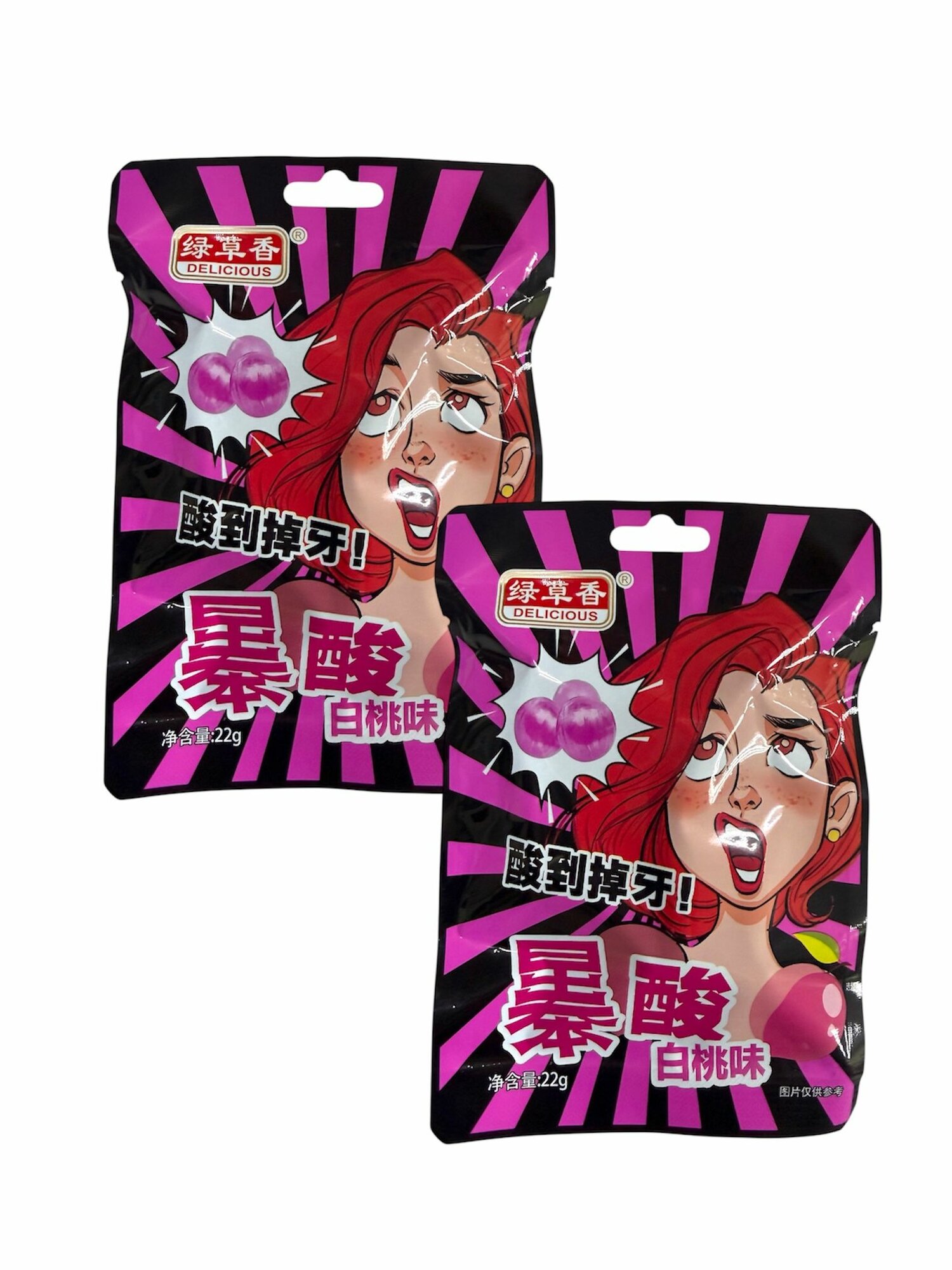 DELICIOUS Кислые конфеты со вкусом персика 2 шт х 22 гр