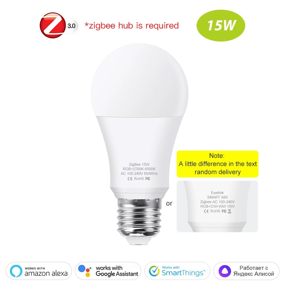 Умная лампа Zigbee 15W E27 RGB+CW+WW