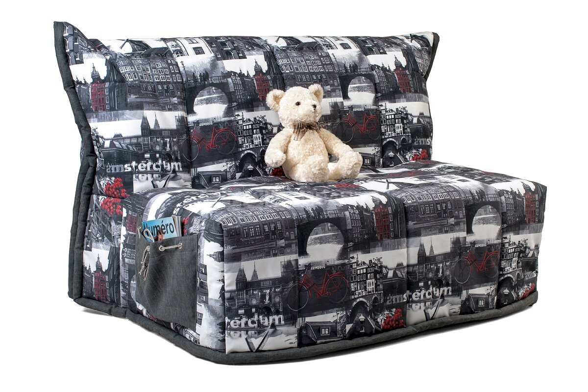 Диван Сток Диванов Сити, серый с принтом, 145 см, механизм аккордеон на металлокаркасе