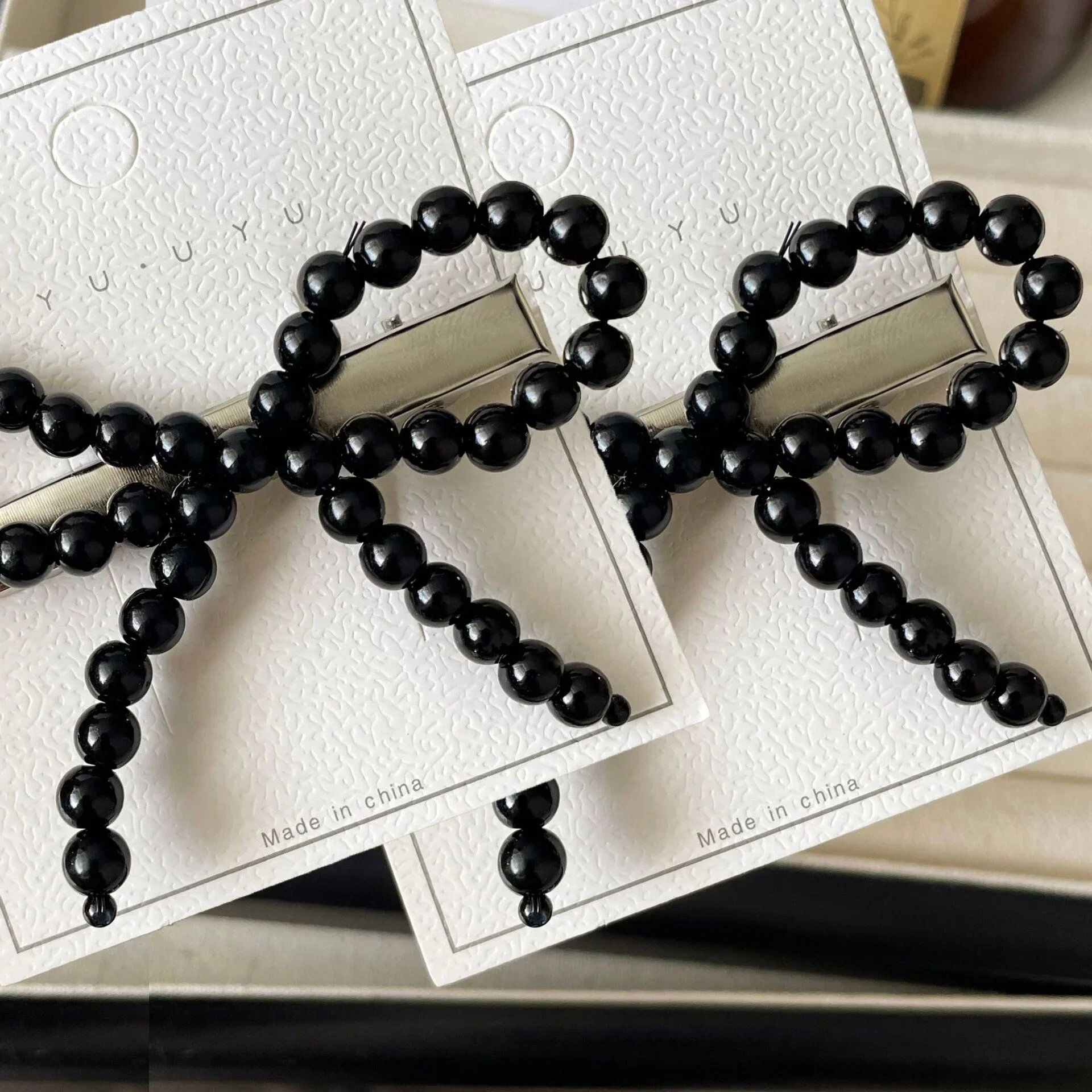 Заколки для волос с жемчугом и бантом, 1/2/3/6 шт. Черный, black-2pcs