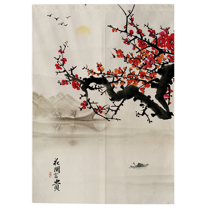 Дверная занавеска в китайском стиле, перегородка-занавеска, кухонная занавеска, домашняя полудлинная тканевая занавеска для спальни, тканевая занавеска в китайском стиле, подвесная занавеска без сверления.