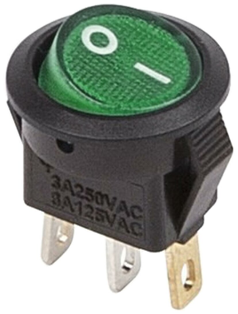 Rexant 36-2533 Выключатель клавишный круглый 250V 3А (3с) ON-OFF зеленый с подсветкой Micro