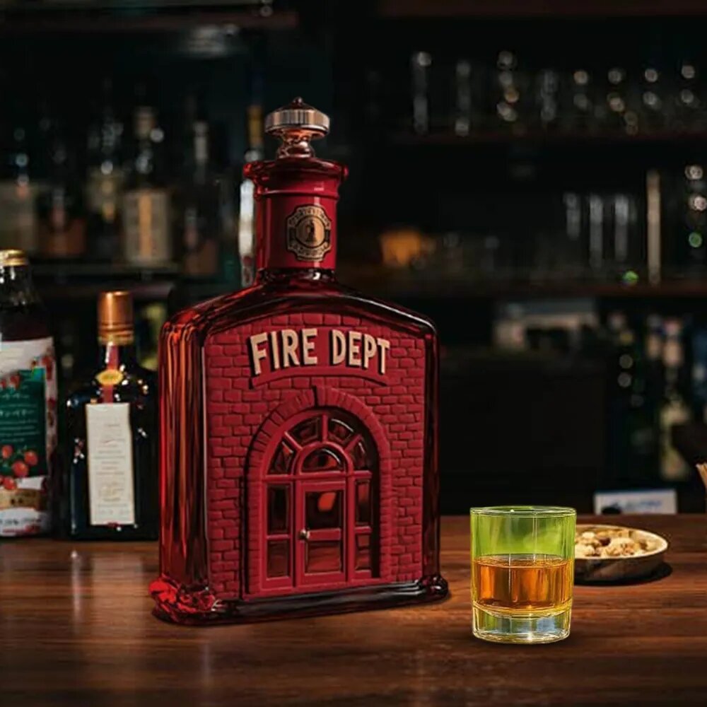 Fire Dept Бутылка для алкоголя и безалкогольных напитков, 1 шт. Красного цвета, стеклянная бутылка для бара