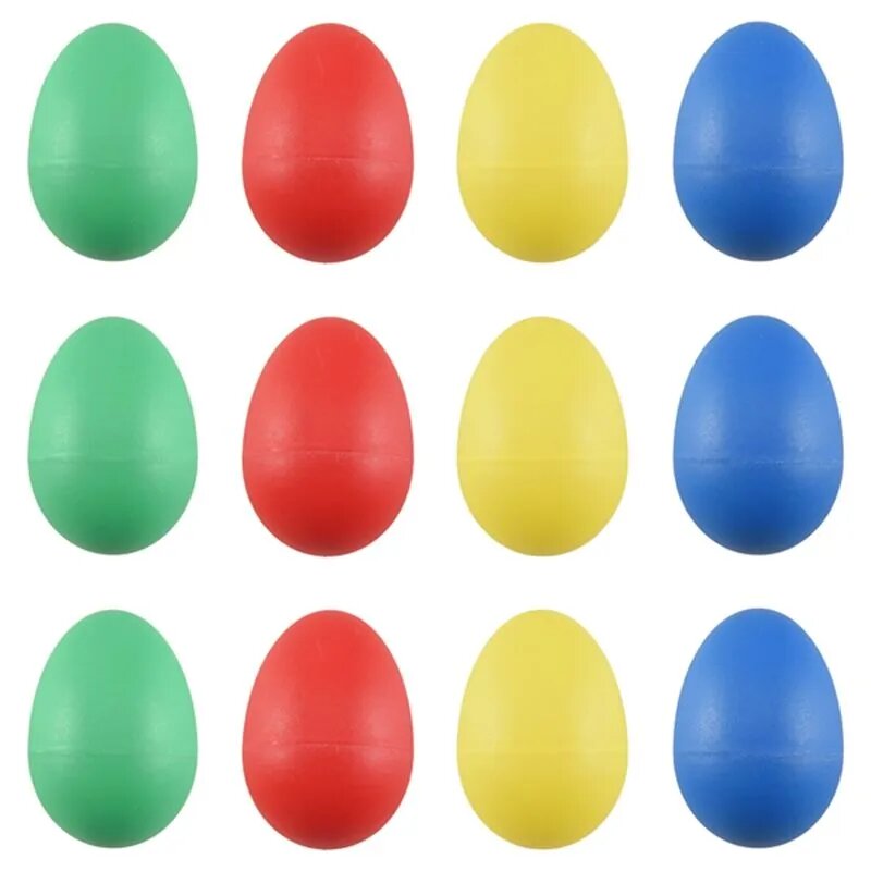 Набор из 12 пластиковых шейкеров для яиц 4 разных цветов, ударный