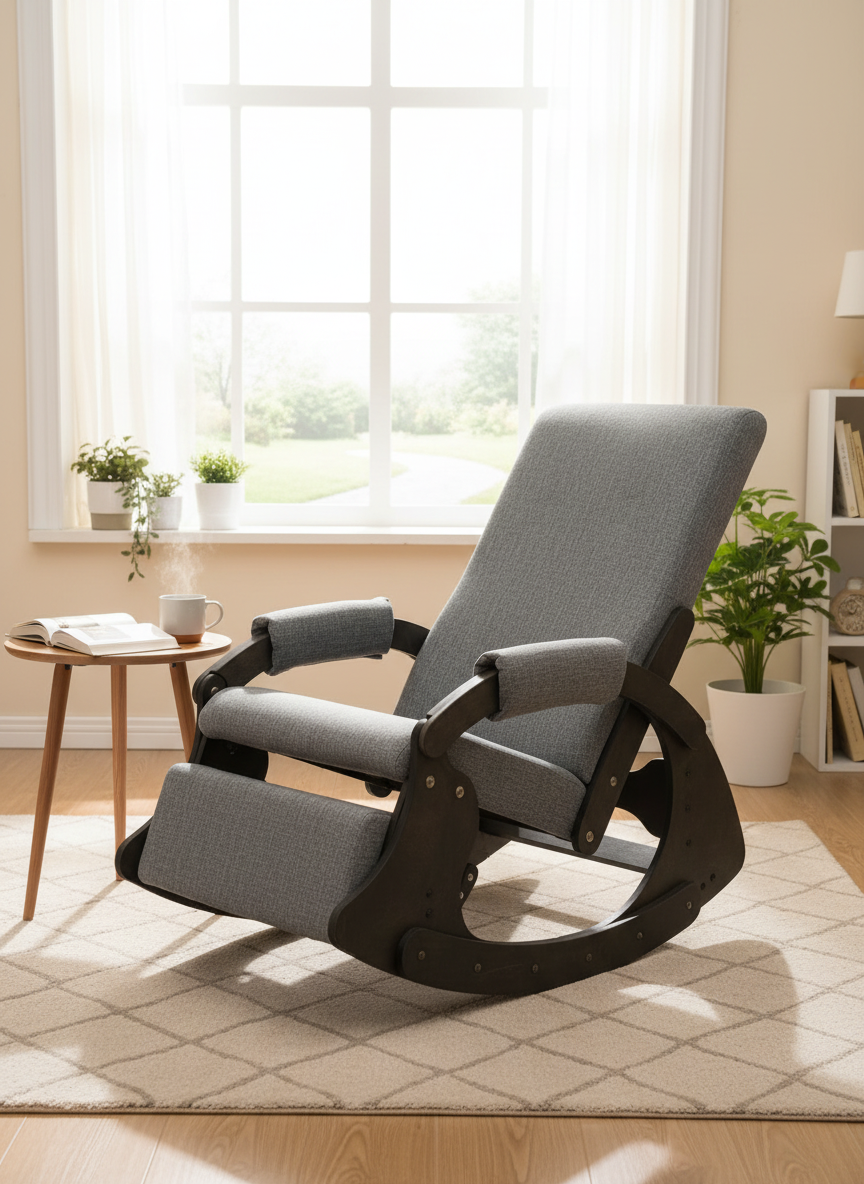 Кресло-качалка с подножкой для дома и дачи "бриз" от "Мягкой посадки", обивка серая рогожка