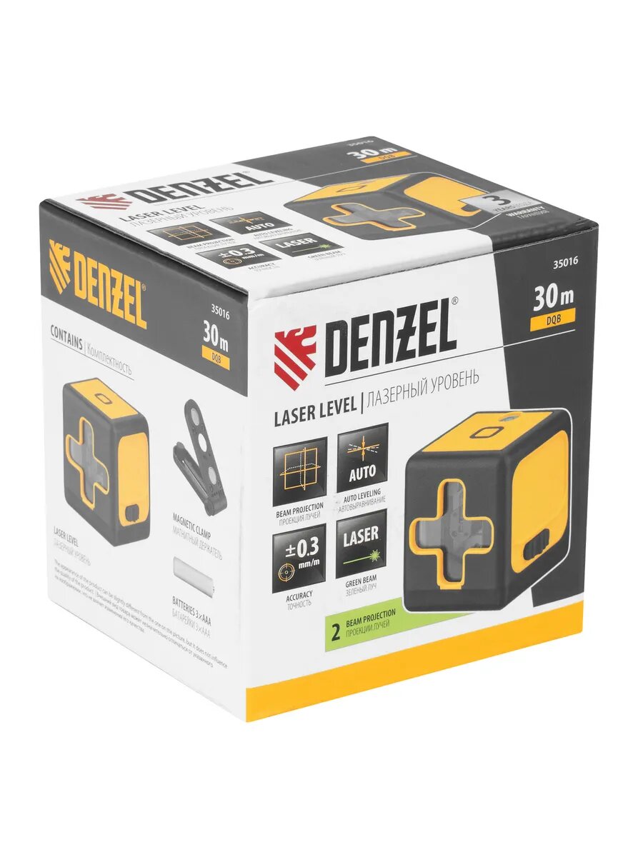 Лазерный уровень DQB, 30 м, зеленый луч, бат, DENZEL, 35016