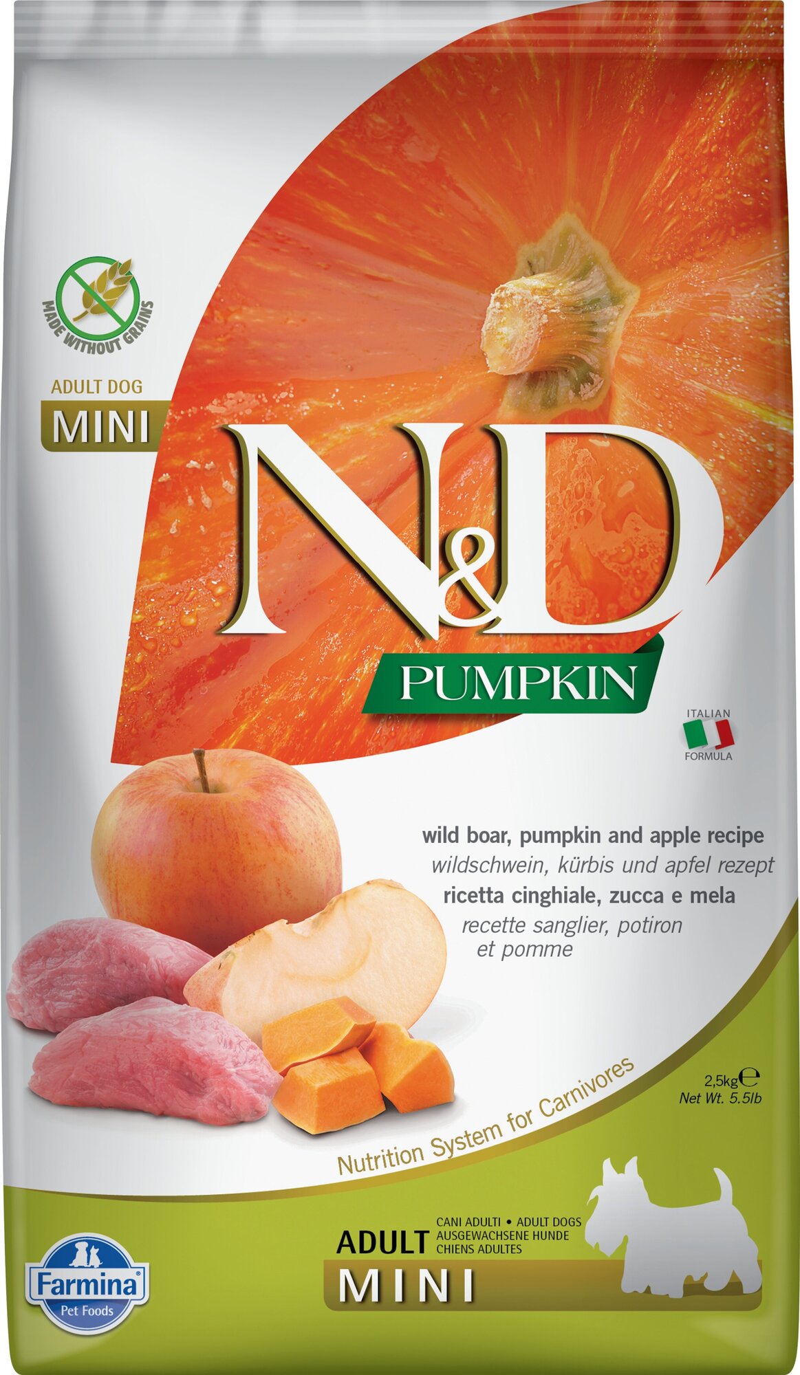 Farmina N&D Mini Pumpkin Adult Wild Boar & Apple / сух корм для взрос собак малых пород / 2,5 кг