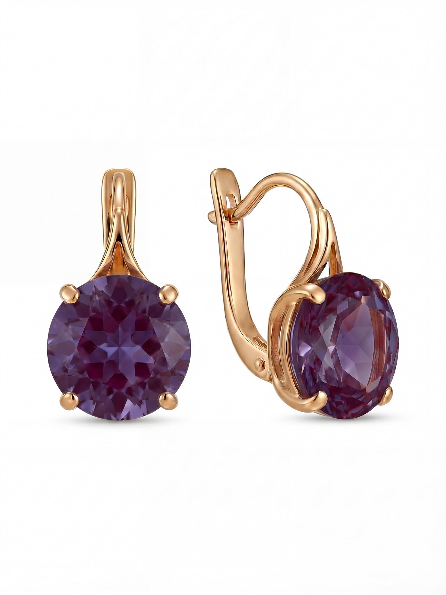 Серьги, красное золото, 585 проба, александрит синтетический