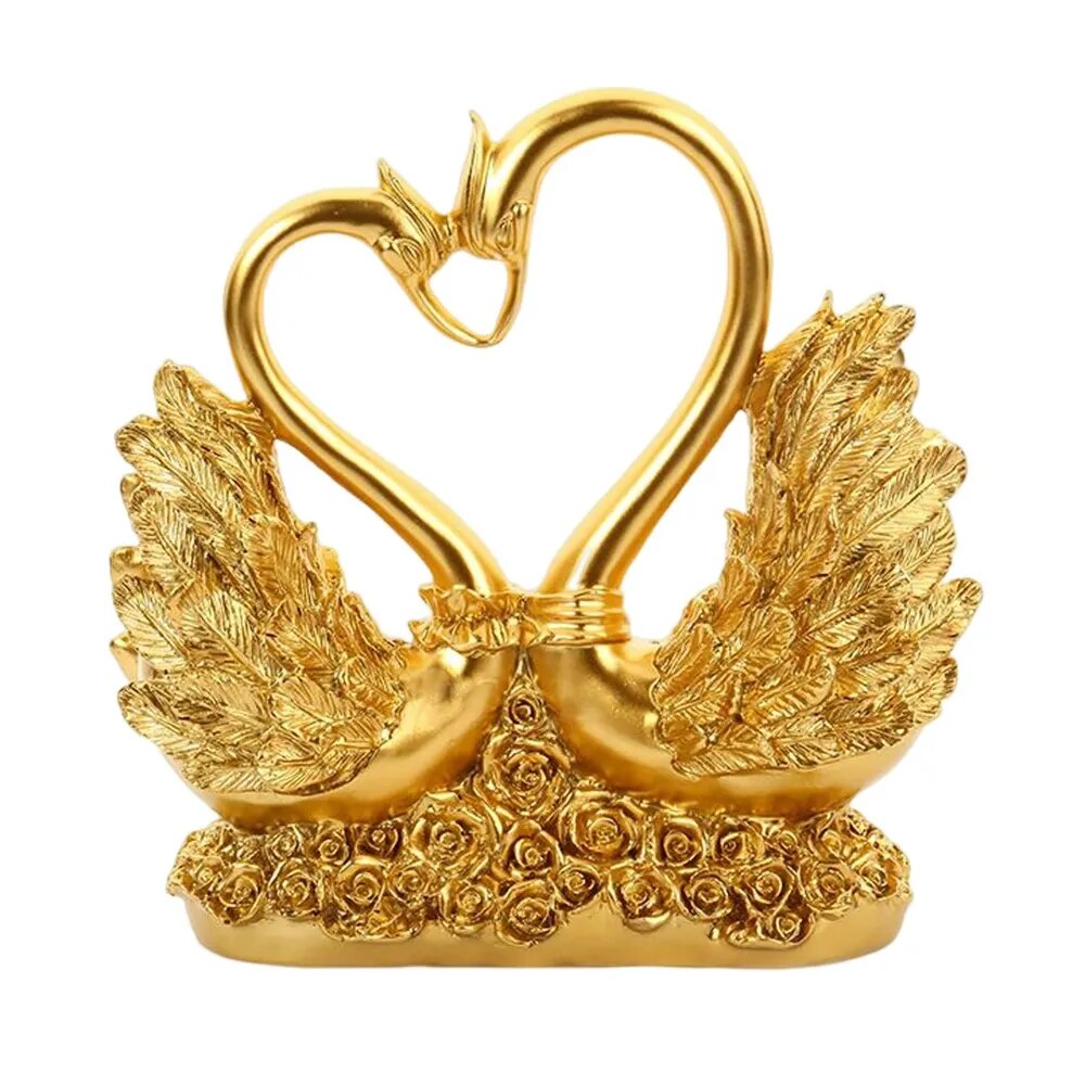 Сувенирная Золотой статуэтка в виде двух лебедей из полирезина, образующих сердце, символ любви и верности, золотистого цвета, 1 шт