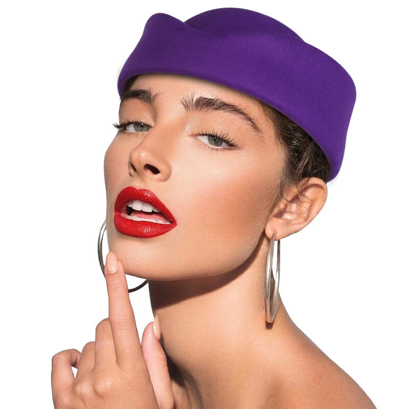 Европейский и американский британский ретро-берет из войлока для женщин-стюардесс, универсальная шерстяная шляпа стюардессы, парадная шляпа.