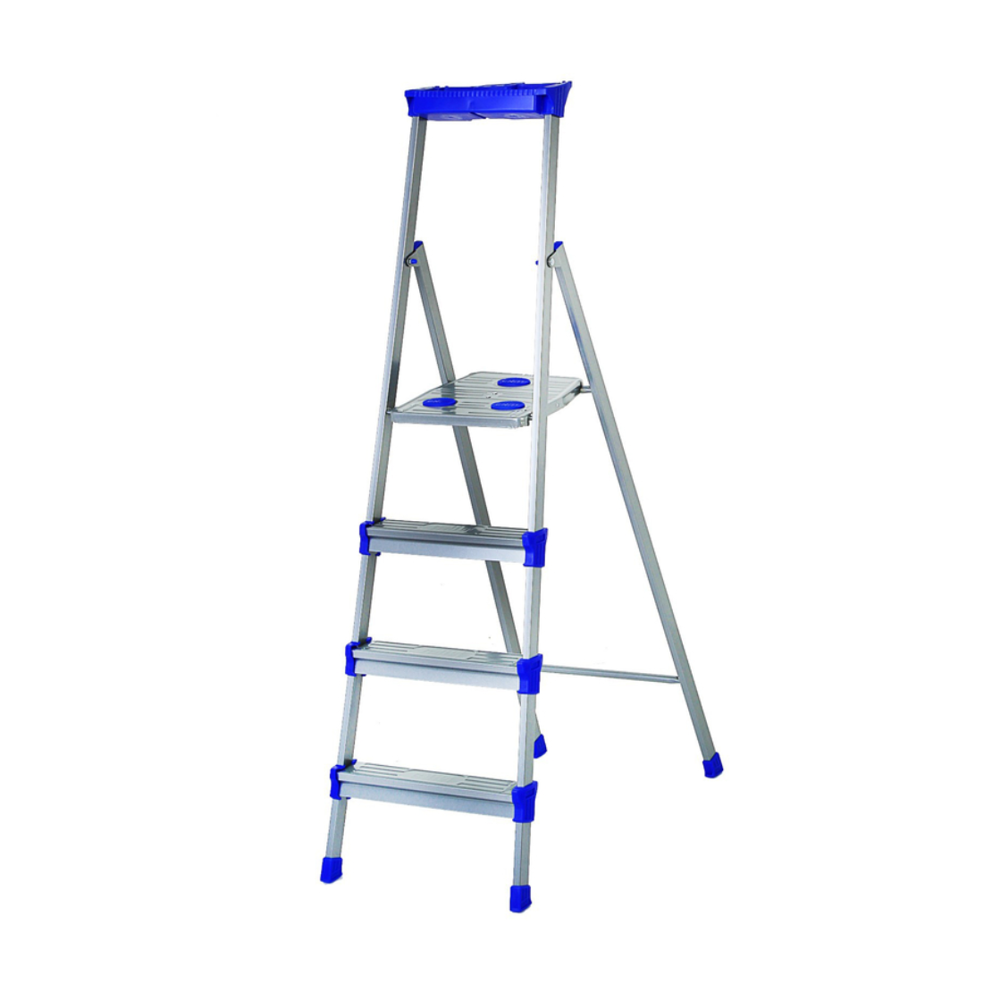 Стремянка Nika СМ4 (4ступ./Ме), 4 ступени, нагрузка до 150 кг, сталь с антикоррозийным покрытием, синий/серебристый