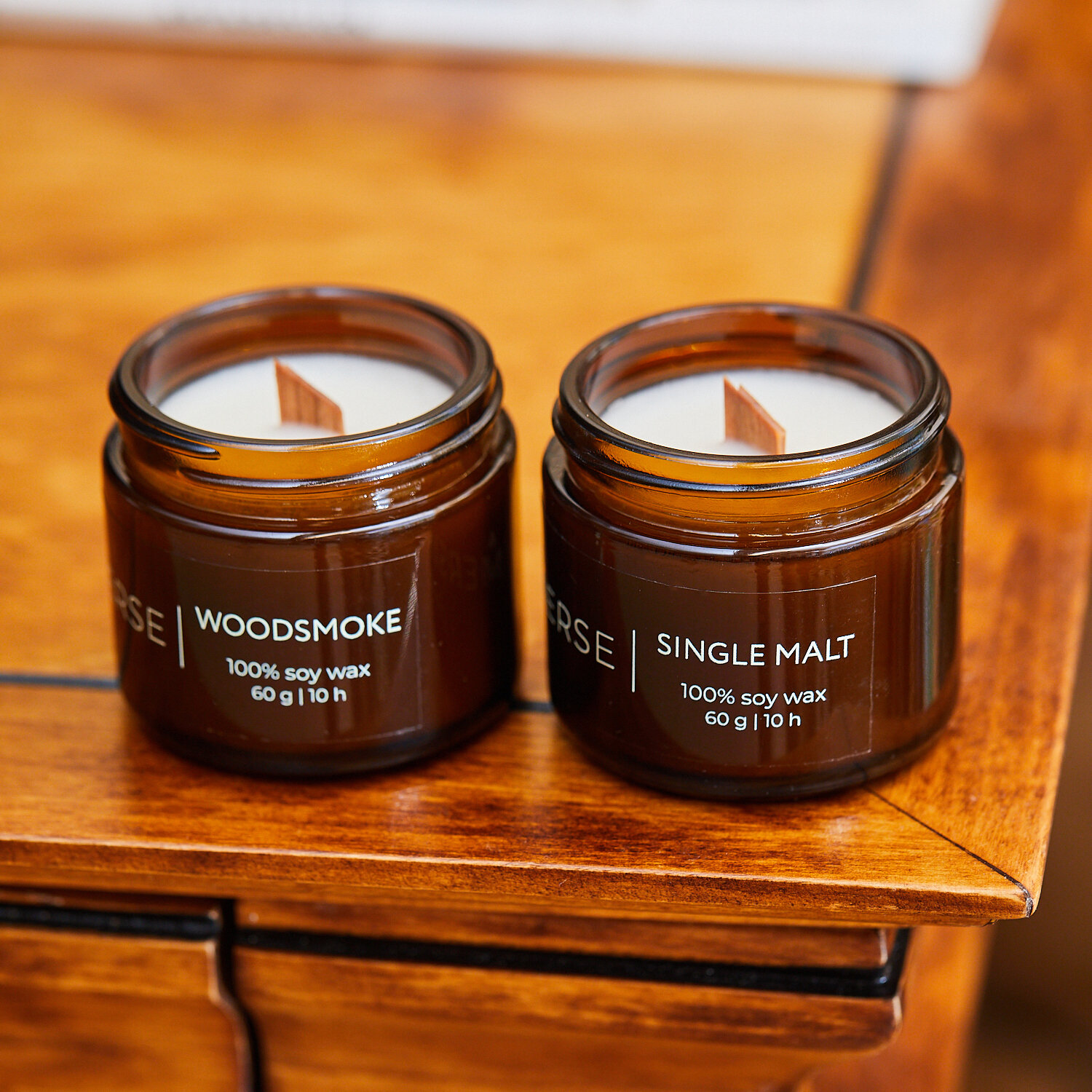 Подарочный набор OLD FASHIONED из 2 ароматических мини свечей по 60гр. из соевого воска / Виски, амбра / Кожа, дерево