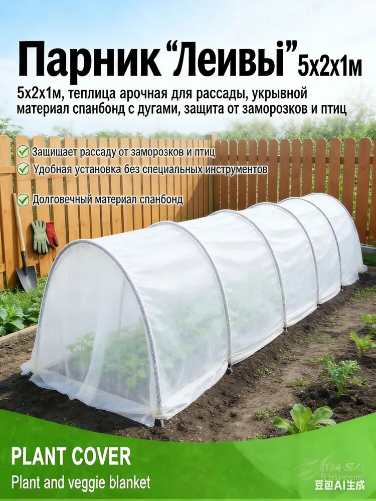 Парник, теплица арочная 019c89d508cd7afcbeb9fb39703a8d95 5.23х2.23х1.23м, Пластик, Спанбонд