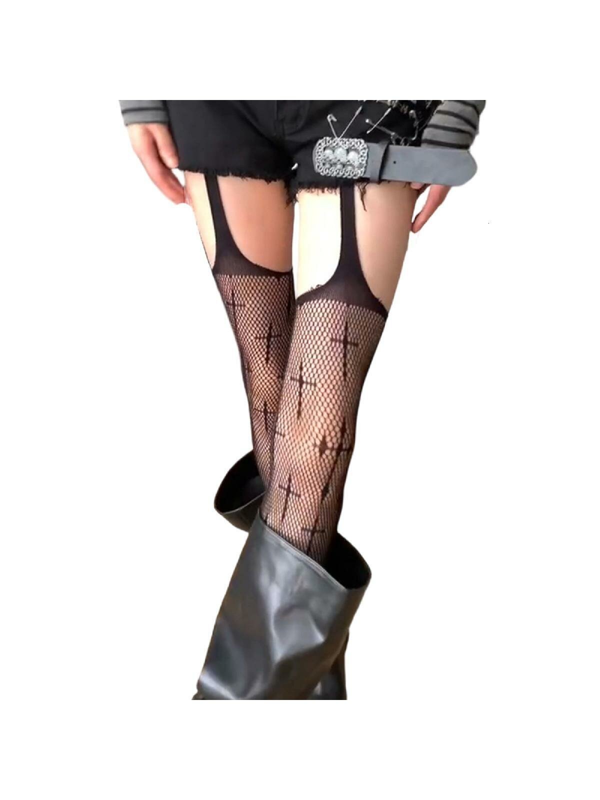 Чулки-сетка с подвязками, Черный
