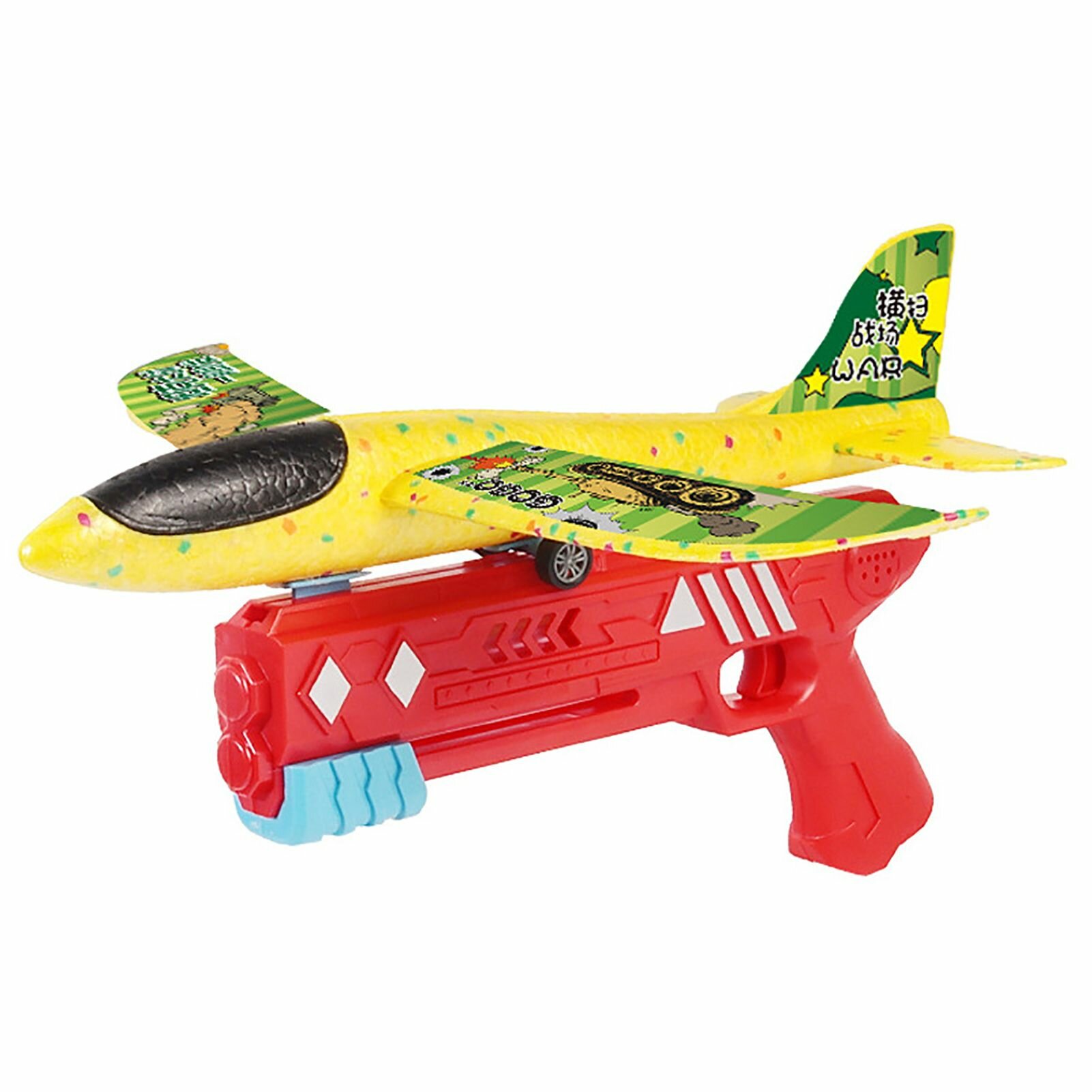 Красная летающая стреляющая игрушка-самолет