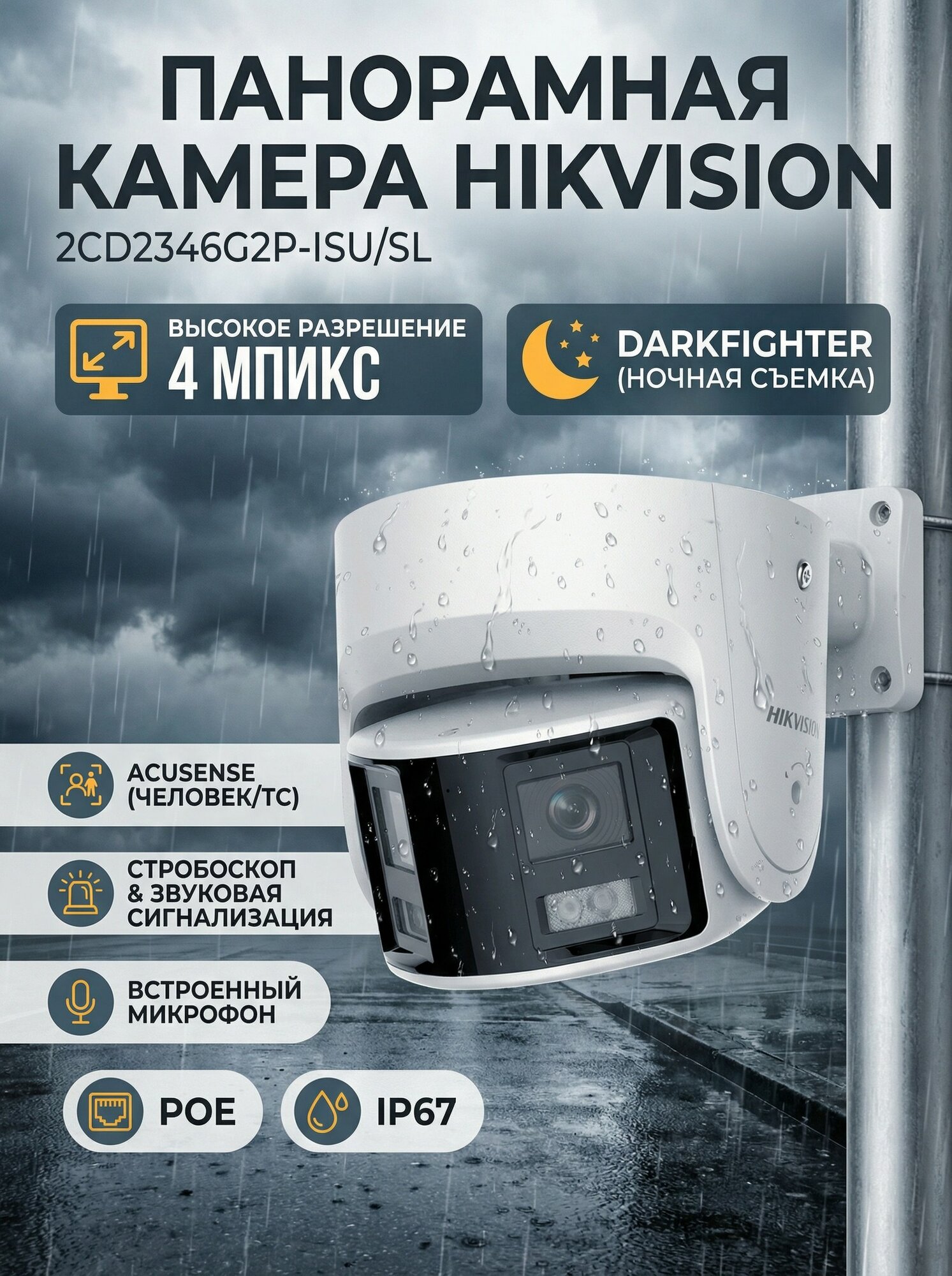 Панорамная камера видеонаблюдения 4 mpix Hikvision DS-2CD2346G2P-ISU/SL (2.8mm) Global версия.