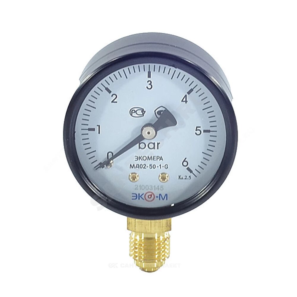 Манометр экомера МД02-50мм 0-1,6МПа 1/4" осевой МД02-50-G-1,6МПа-ОИ
