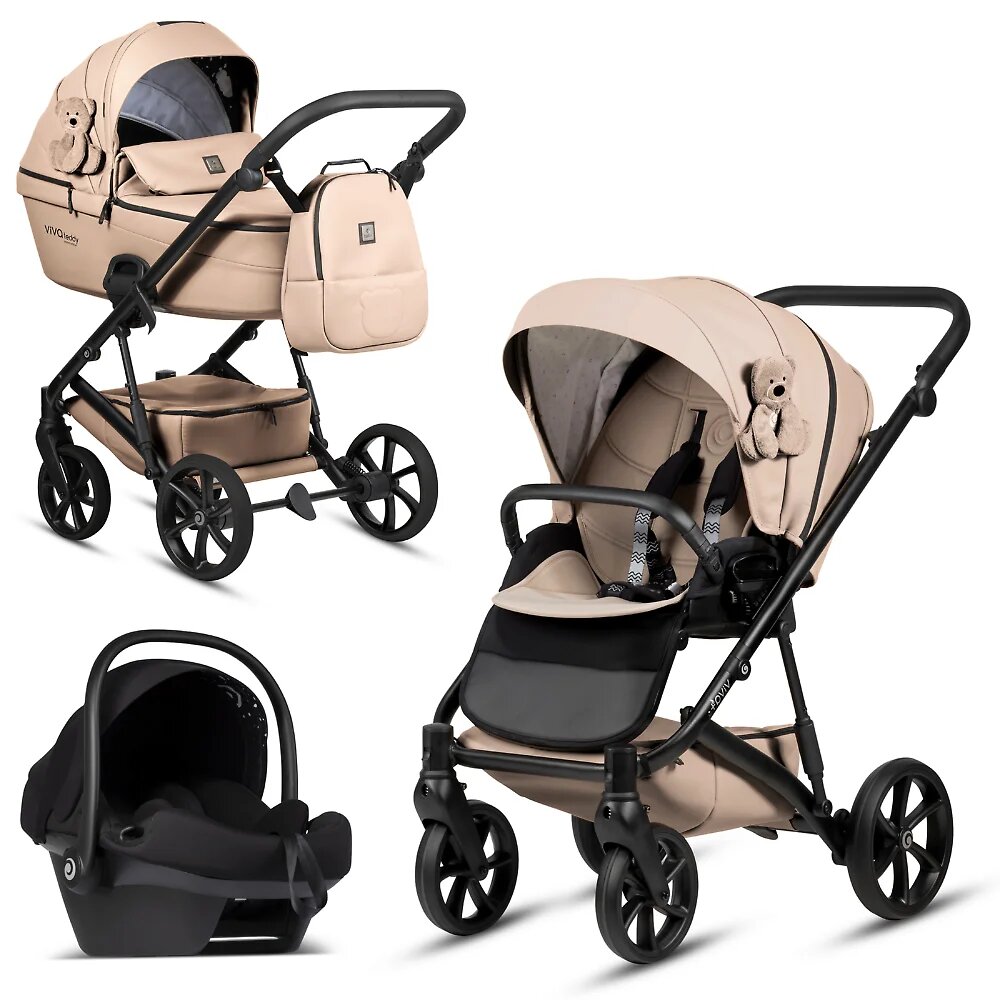 Детская коляска 3в1 Tutis Viva 6+, Elo Lux Edu Sky, цвет Creamy / Teddy (Кремовый)