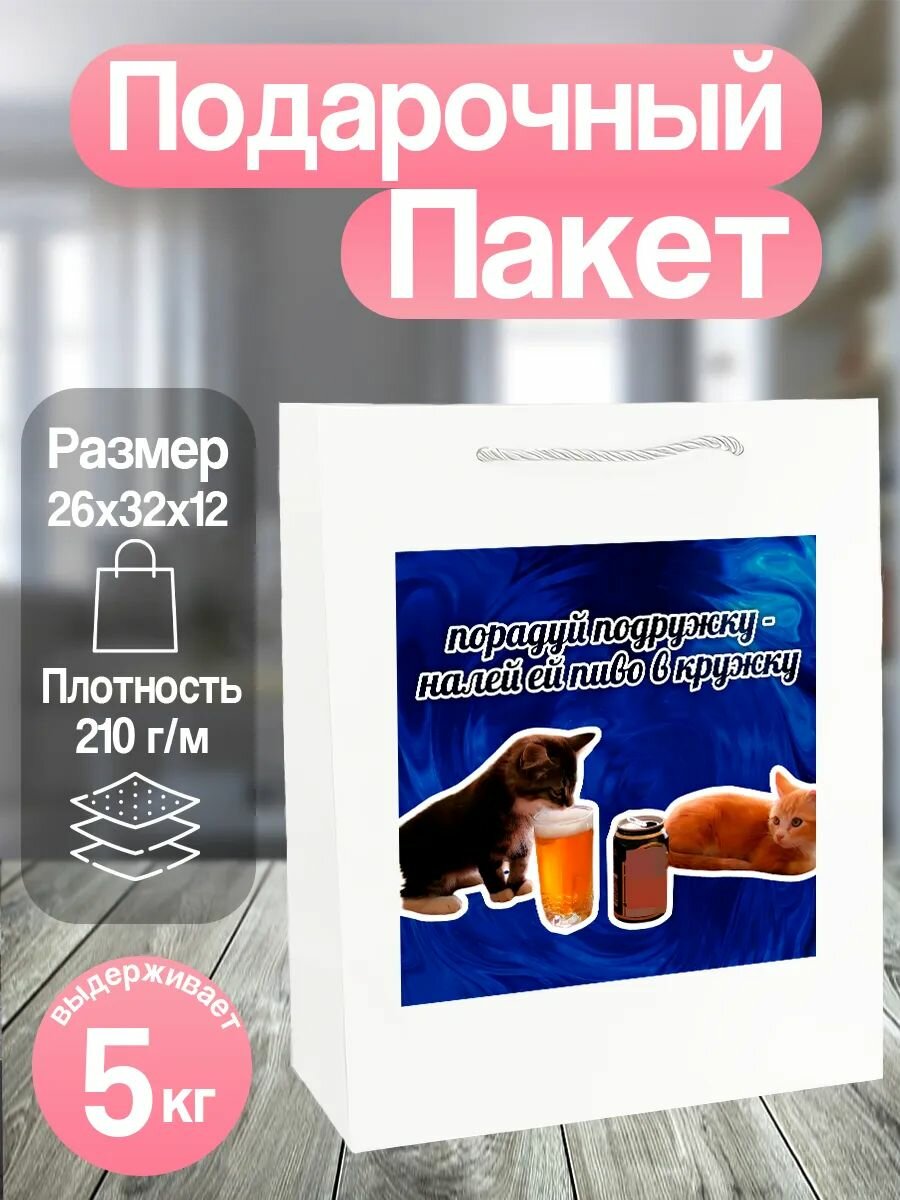 Пакет подарочный мем котики пиво